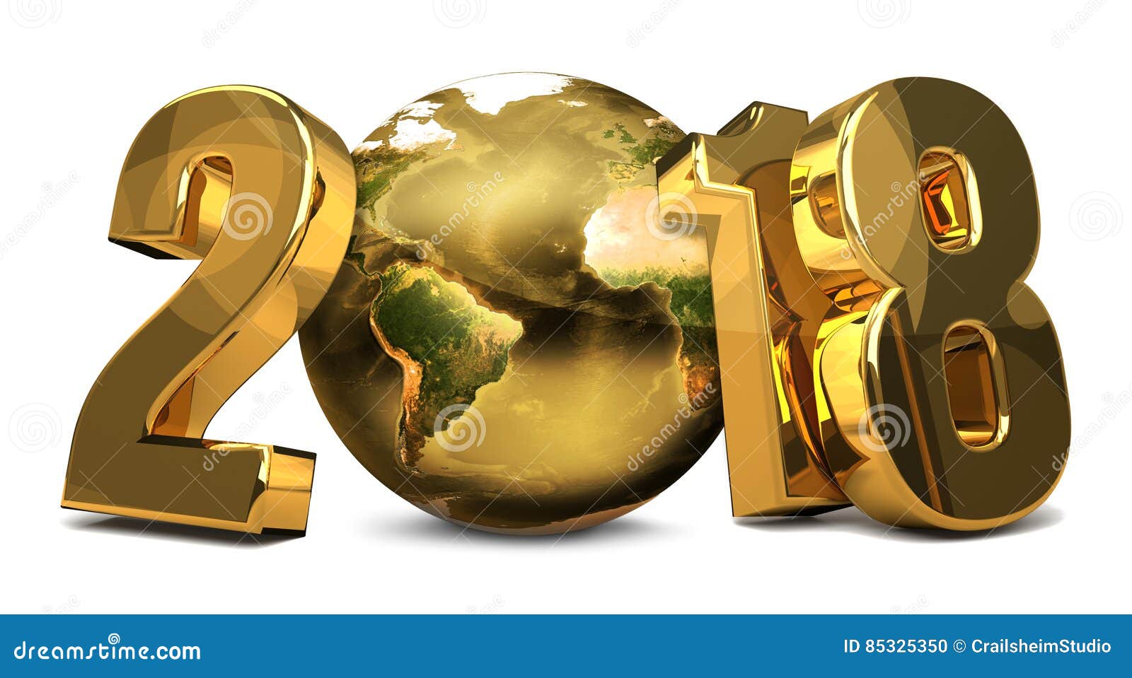 2018 Golden World Planet Earth 3d Render Stock Illustration ...