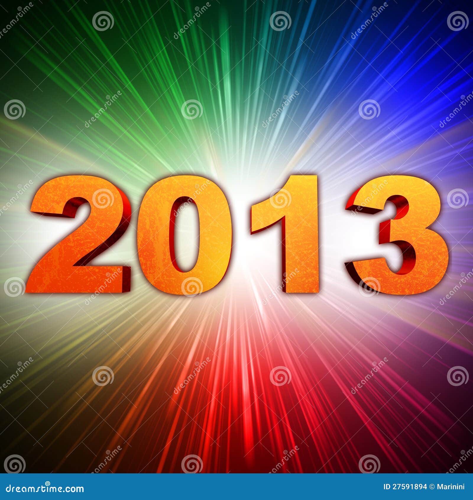Golden Year 2013 with Rainbow Rays Stock Illustration - Illustration of ...