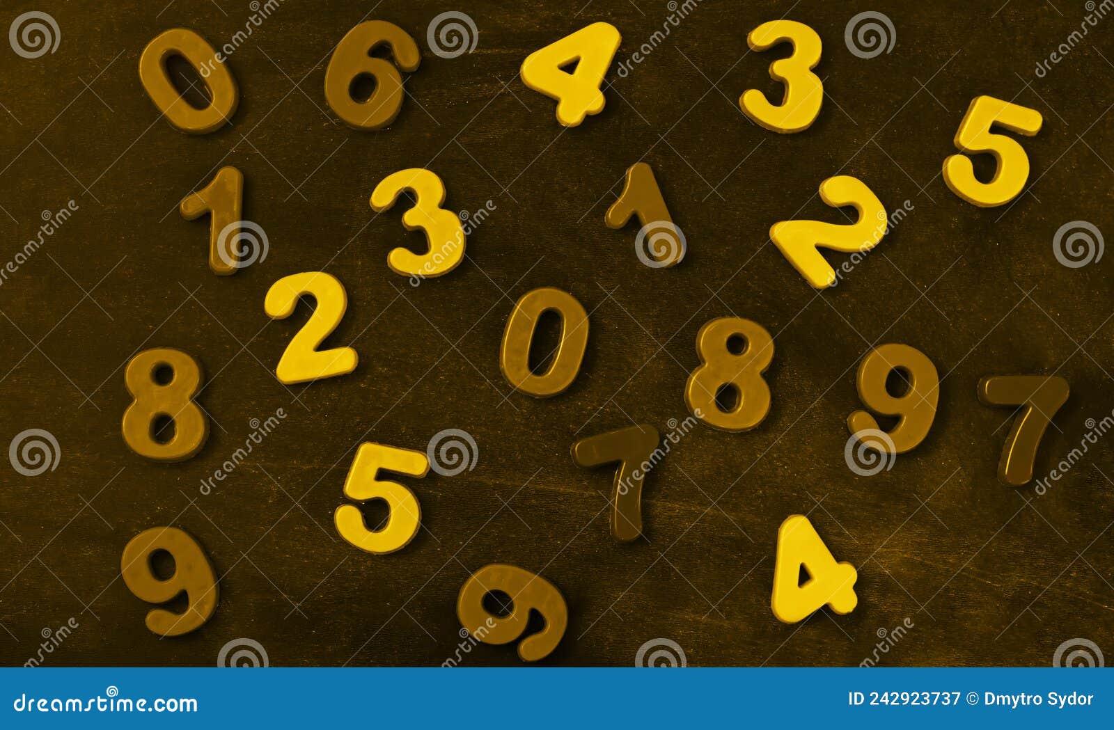 Golden Yellow Numbers Background on Blackboard Top View Stock Image ...