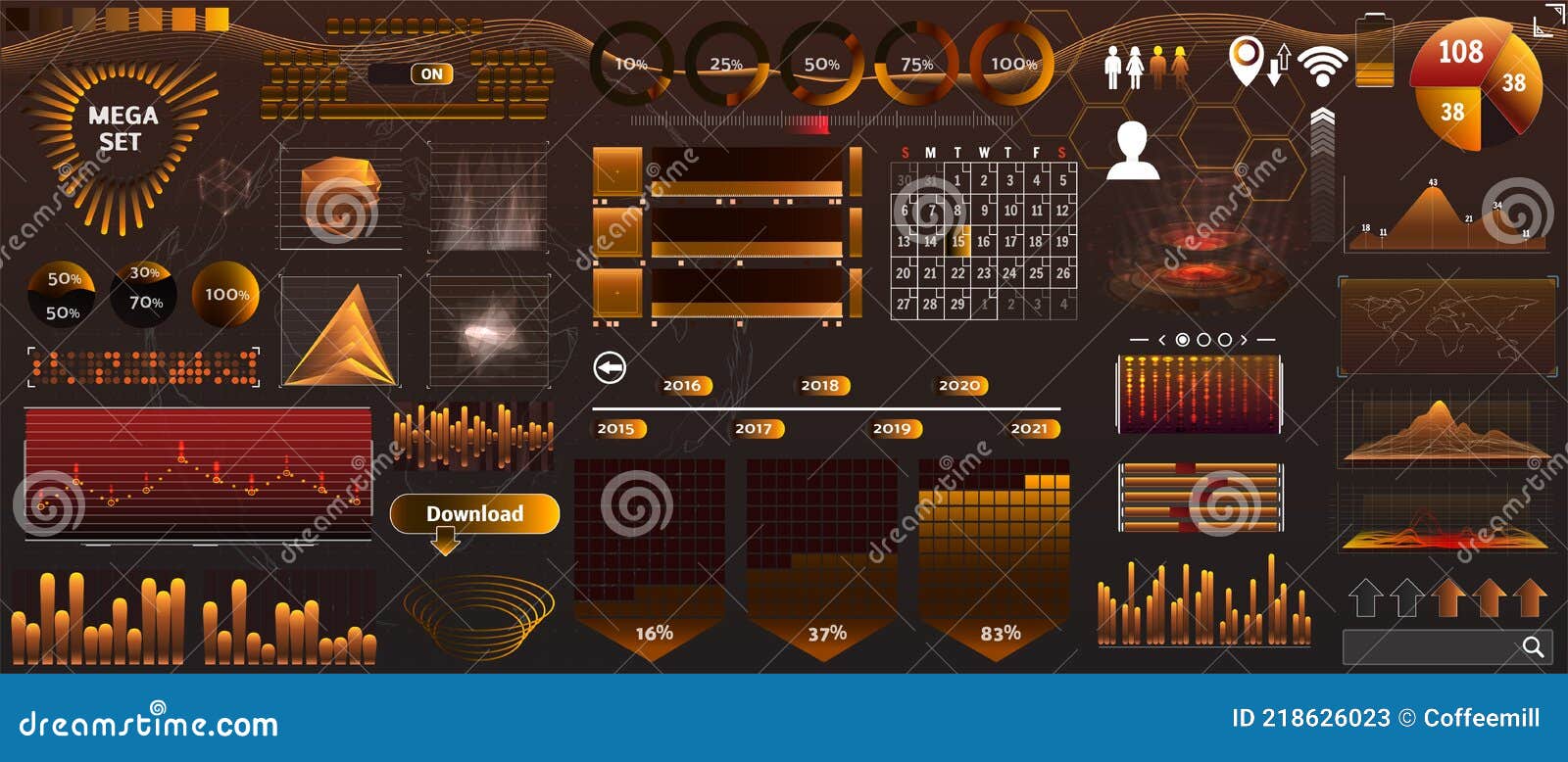 Golden-yellow Vector HUD Set in Trend Colors for Design Stock Vector ...