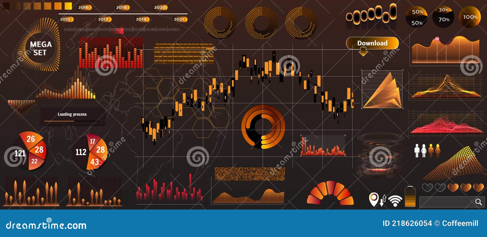 Golden-yellow Vector HUD Set in Trend Colors for Design Stock Vector ...