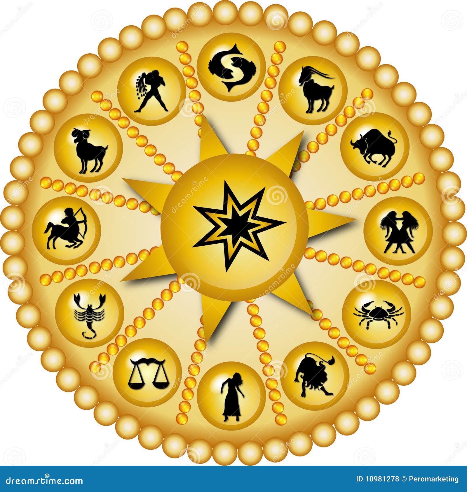 Golden zodiac disc stock illustration. Illustration of virgo - 10981278
