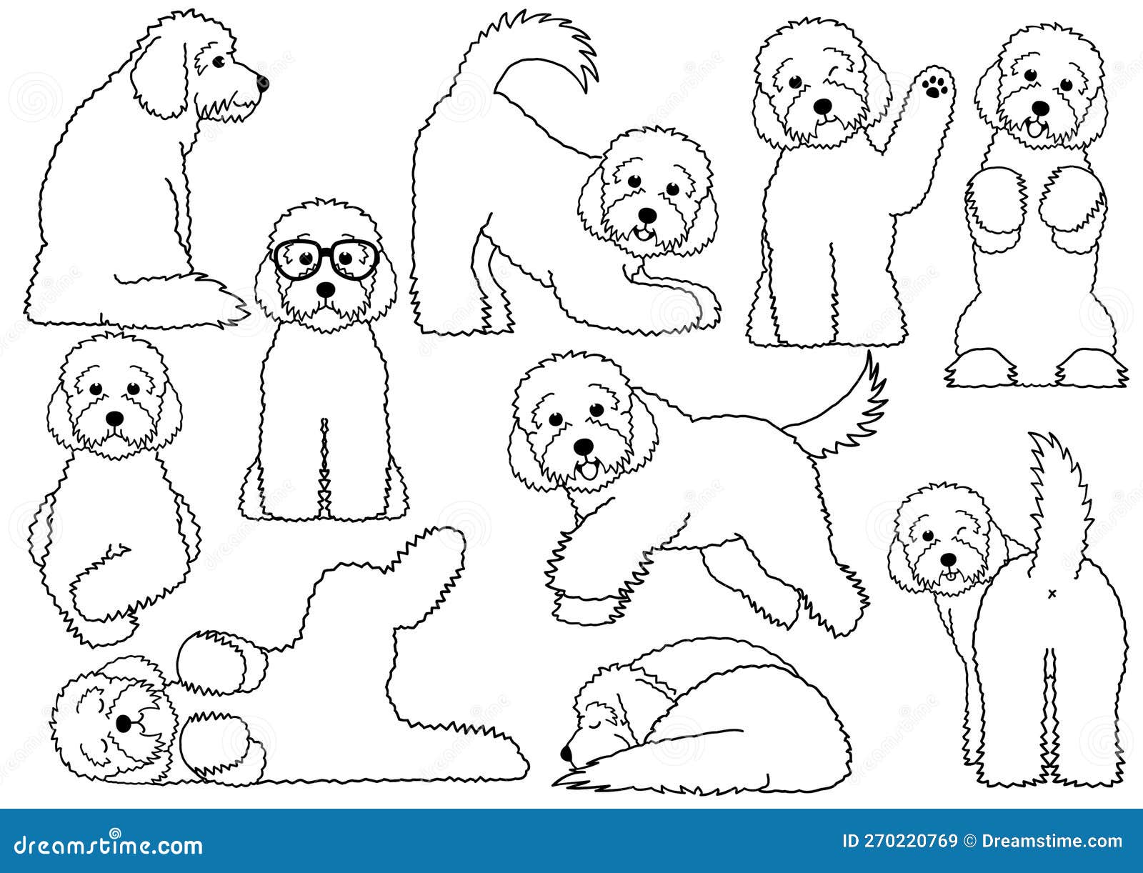 Goldendoodle Pose Line Art Bundle Stock Illustration - Illustration of ...