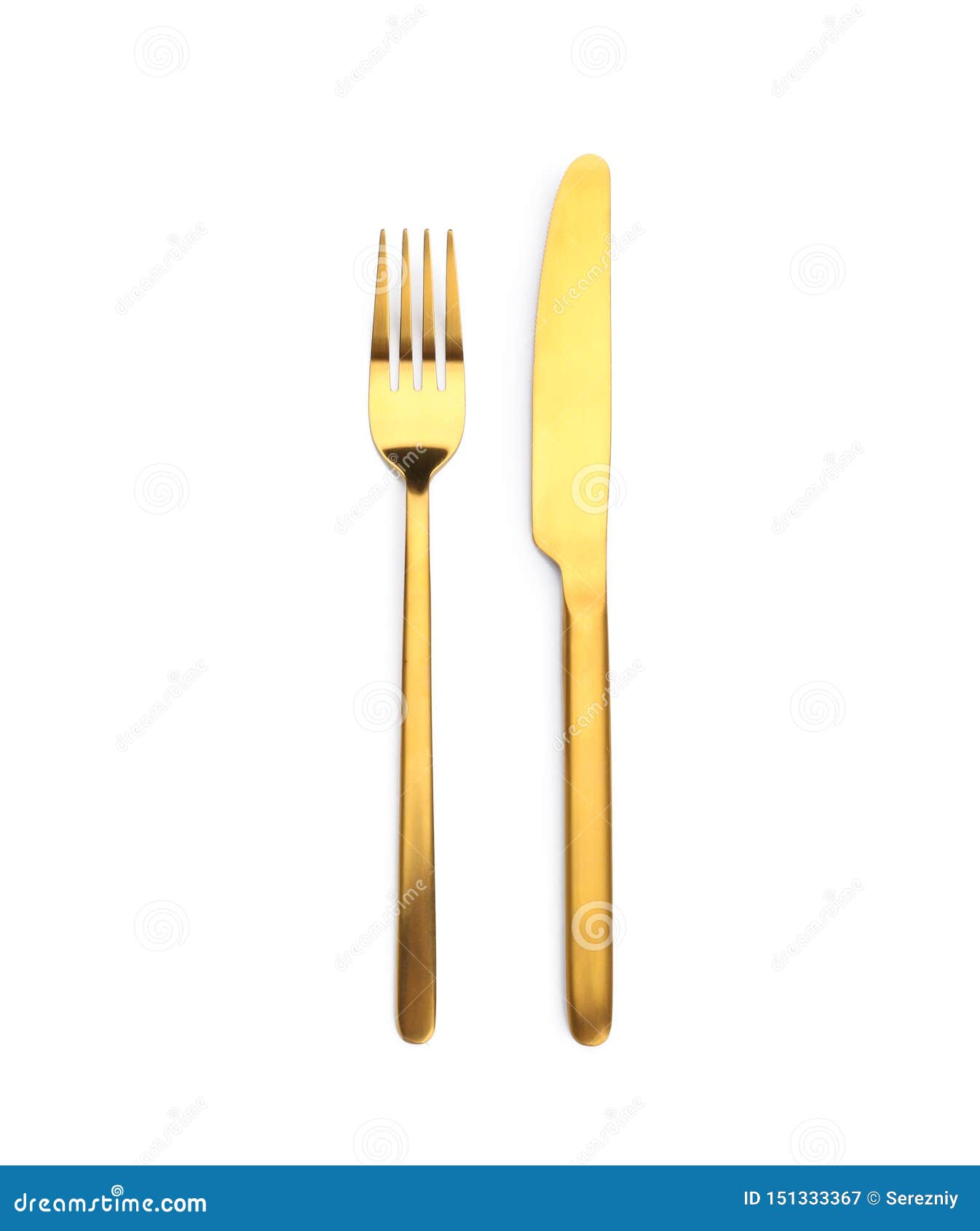 Goldene Gabel Und Messer Auf Weißem Hintergrund Stockbild - Bild von ...