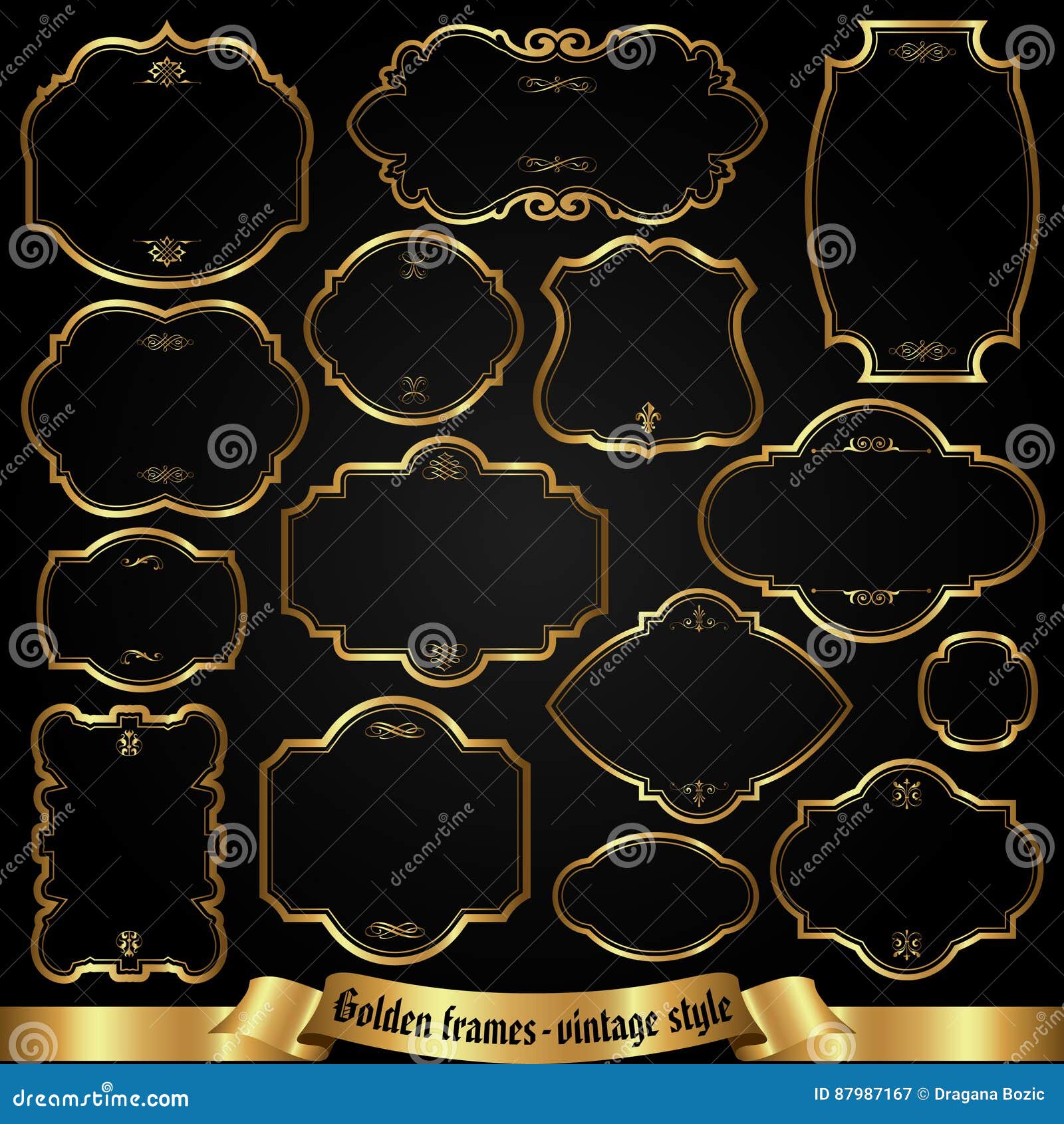 Goldene Rahmen Im Retrostil - Vektorsatz Vektor Abbildung ...