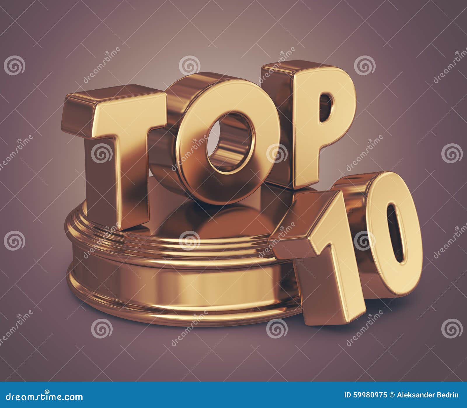 Goldene Top 10 Liste 3D stock abbildung. Illustration von sieger - 59980975