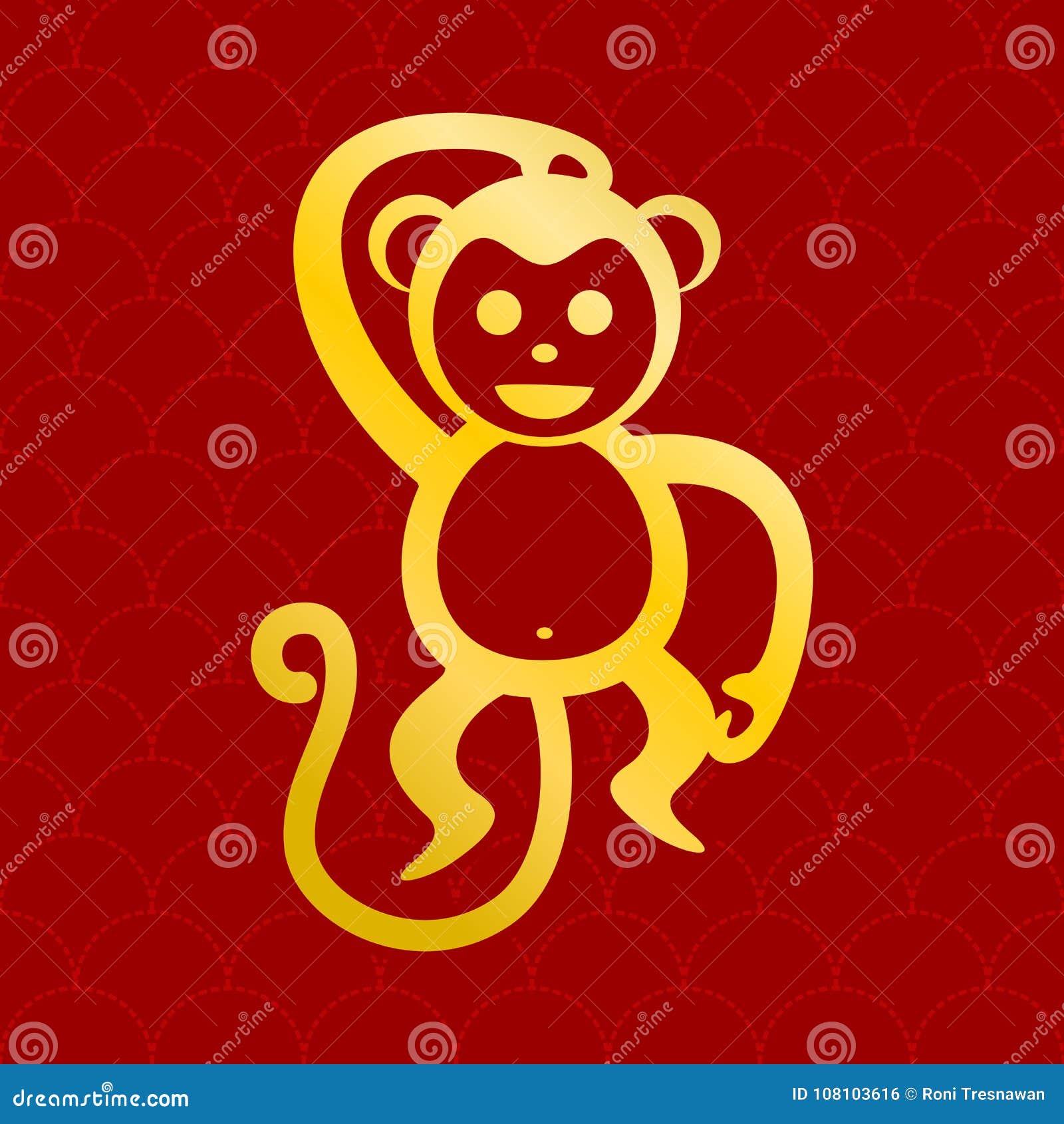 Goldener Affe-rote Hintergrund-Grafik Vektor Abbildung - Illustration ...