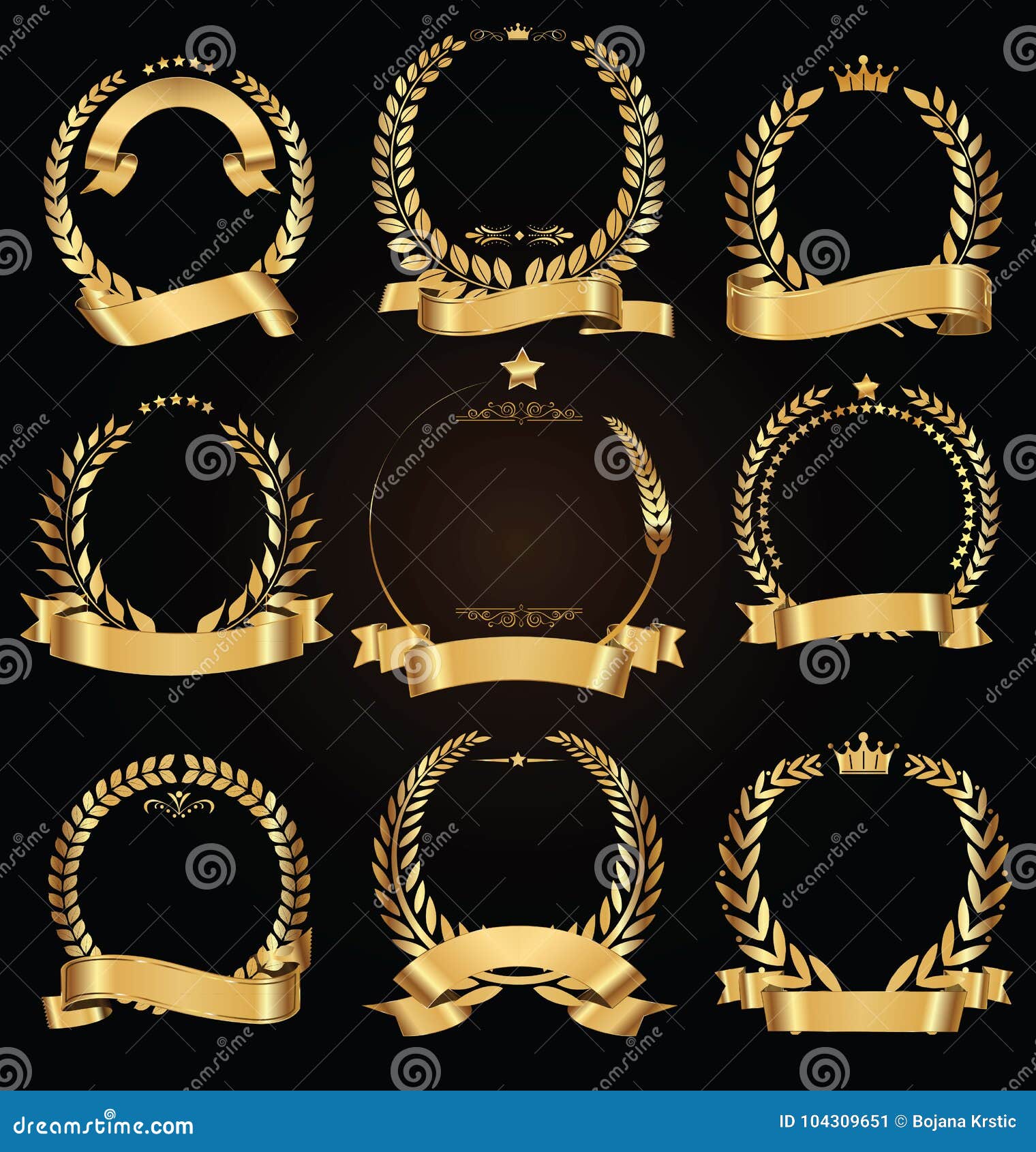 Goldener Lorbeerkranz Mit Goldener Bandvektorsammlung Vektor Abbildung ... Goldener Lorbeerkranz Mit Goldener Bandvektorsammlung Vektor Abbildung ...