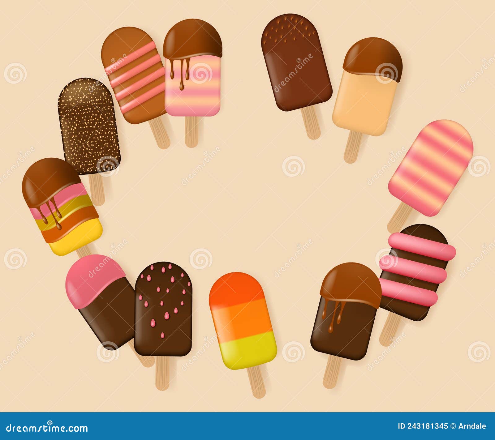 Round Frame from Different Types of Ice Cream Stock Vector ...