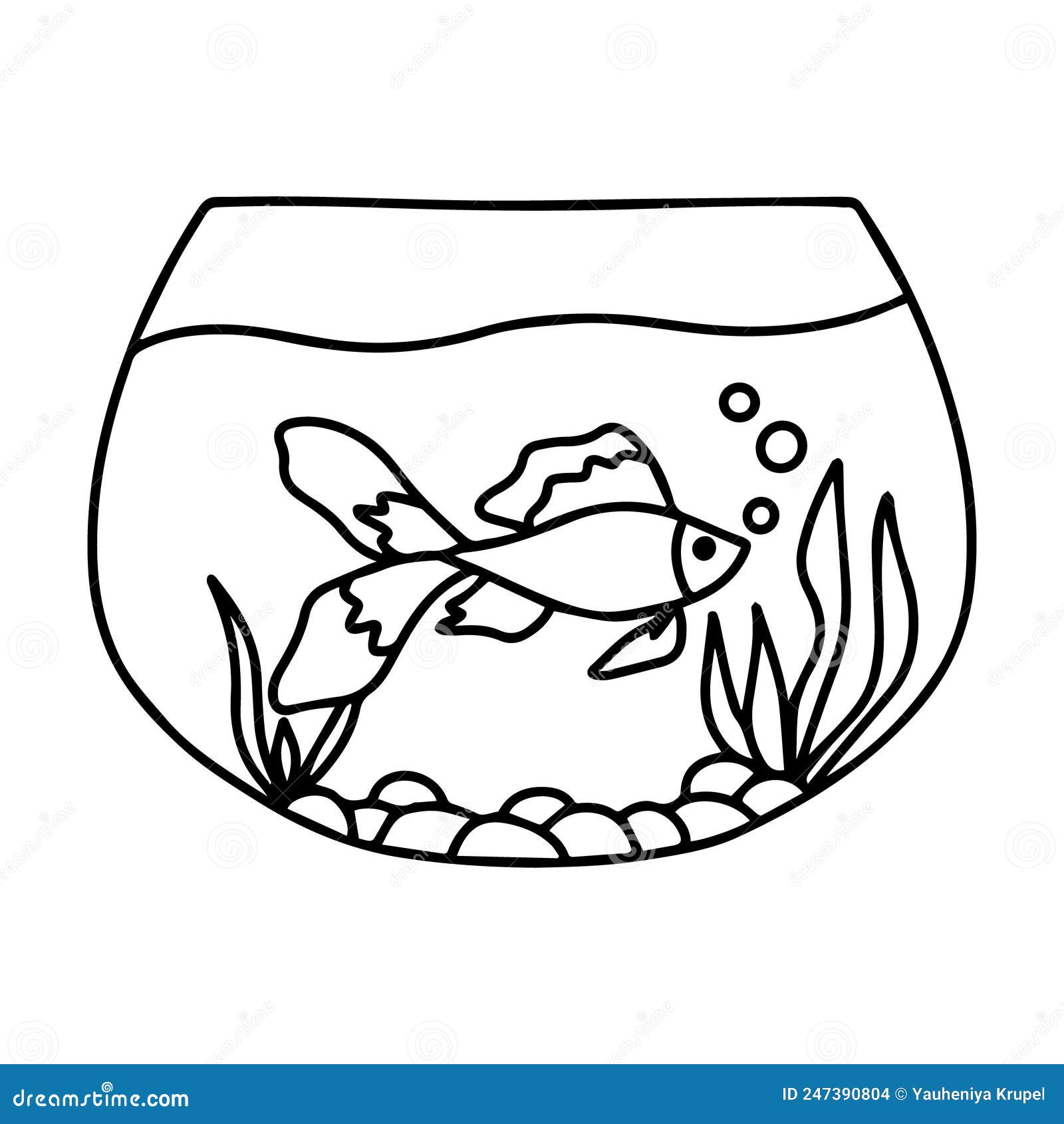 Goldfish in an Aquarium. Doodle Style. Two Goldfish. Aquarium with ...