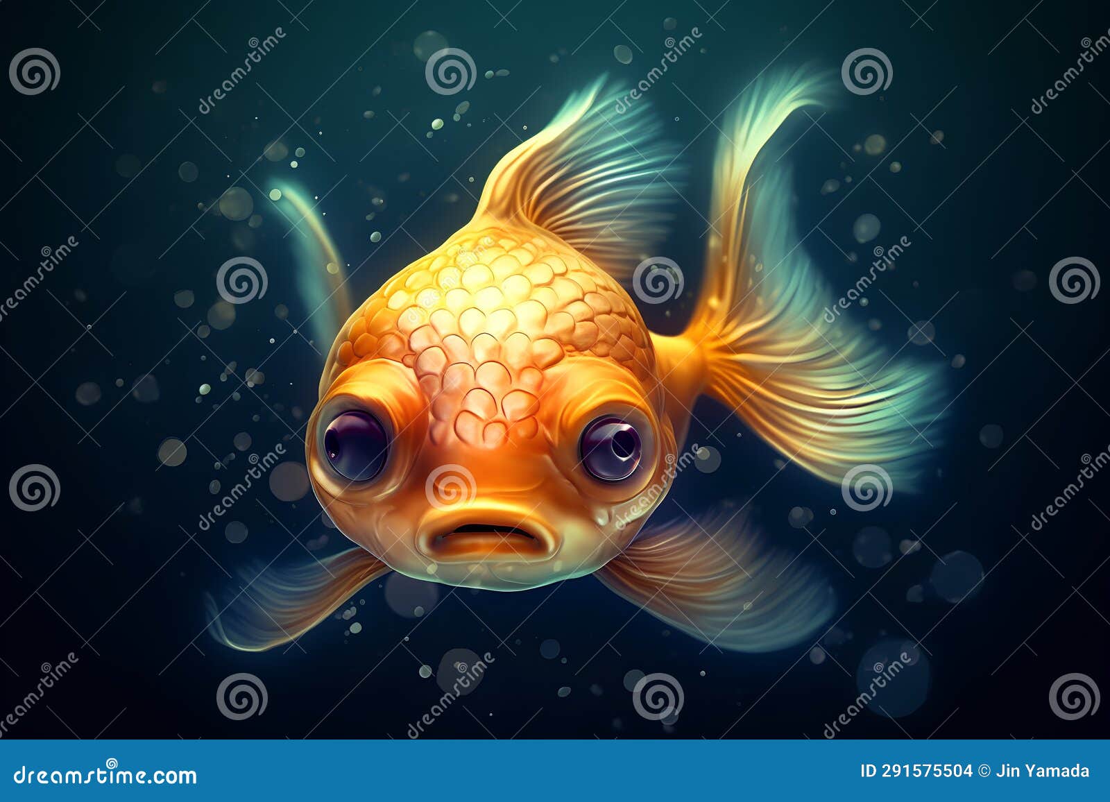 Goldfish with Blue and Yellow Colors on Dark Background. Vector ...