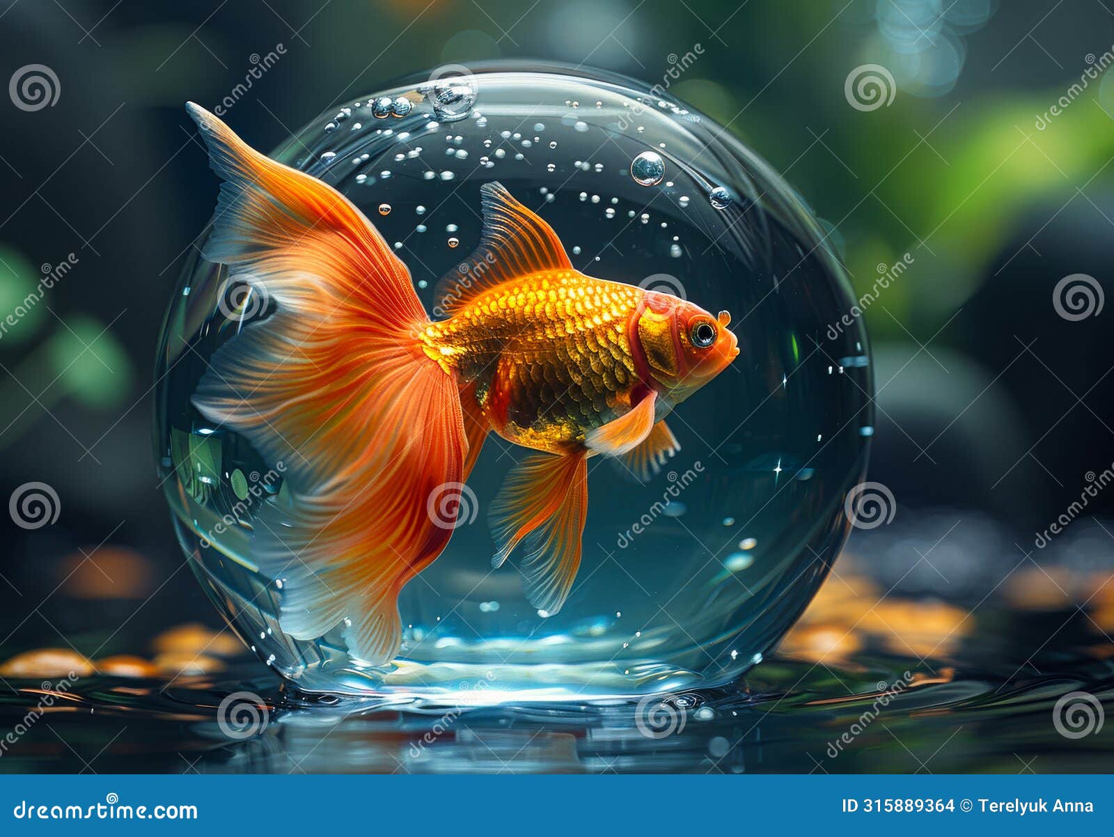 Goldfish in Bowl with Bubbles. the Fish in the Bowl is Swimming Stock ...