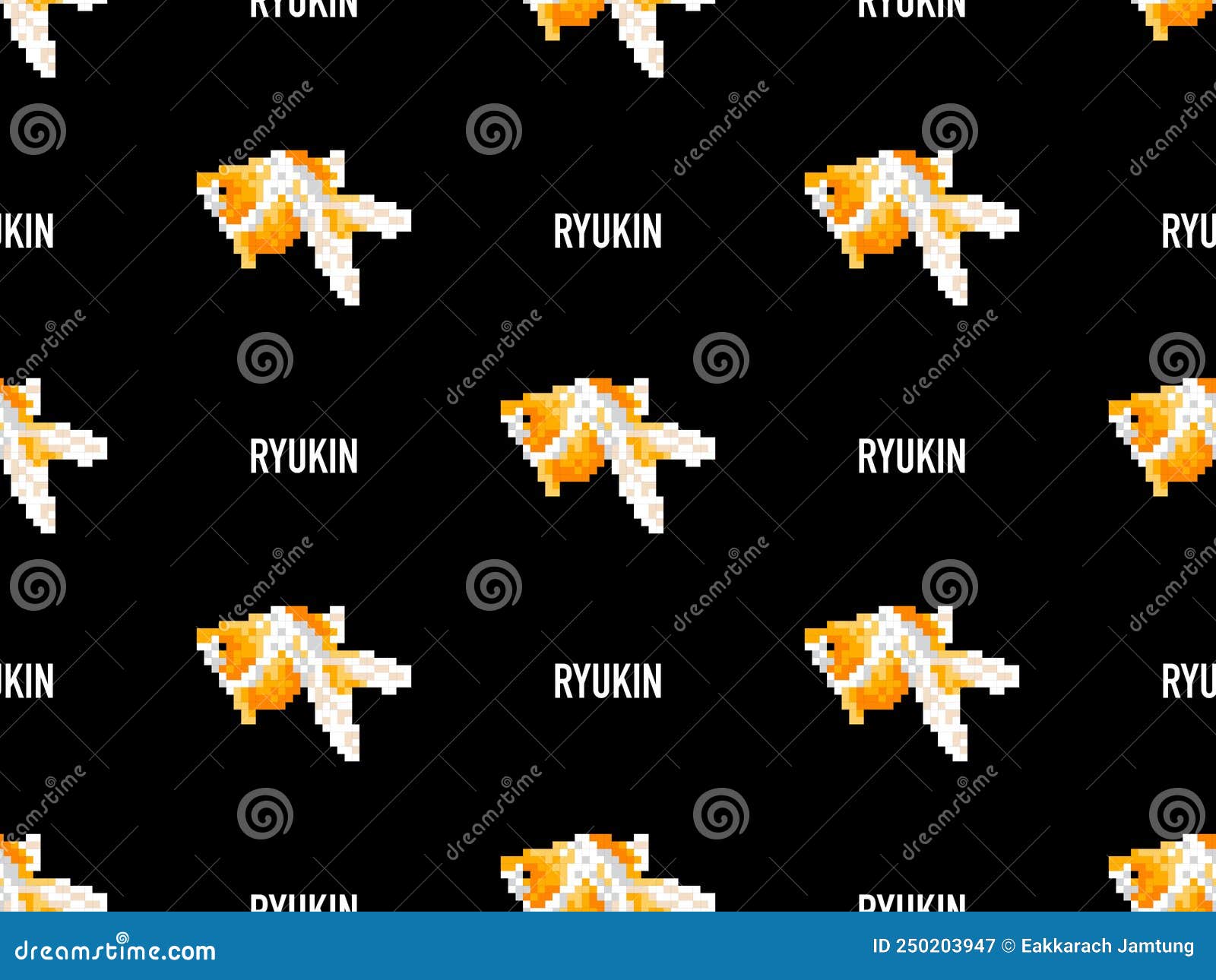 Goldfish Seamless Pattern on Black Background. Pixel Style Stock ...