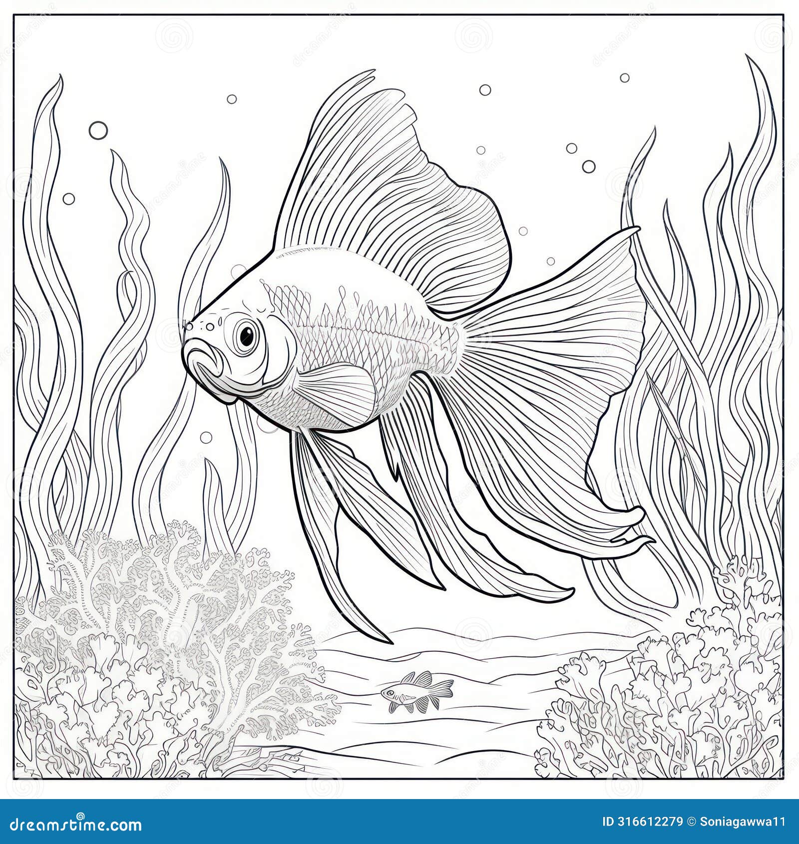 Goldfish Drawing Coloring Book Page Stock Illustration - Illustration ...