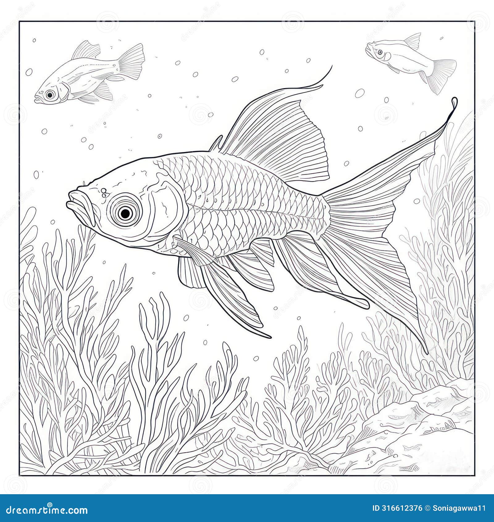 Goldfish Drawing Coloring Book Page Stock Illustration - Illustration ...