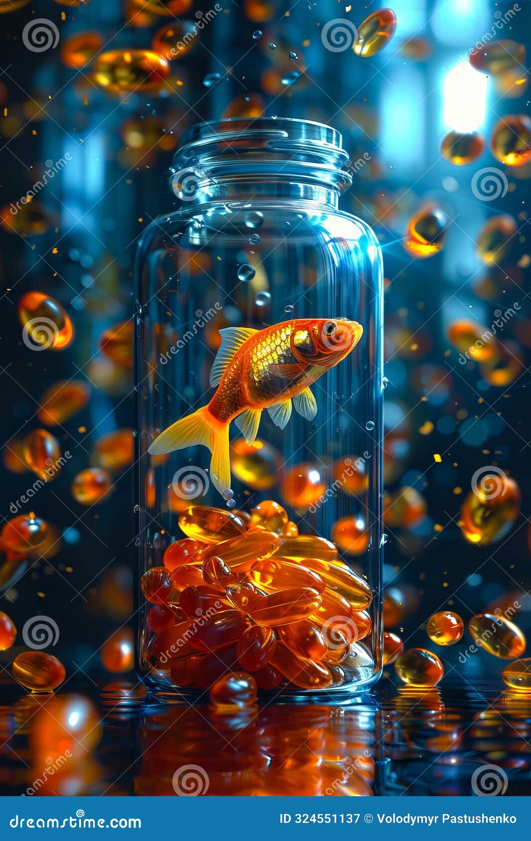 A Goldfish in a Glass Jar with Drops of Water Stock Image - Image of ...