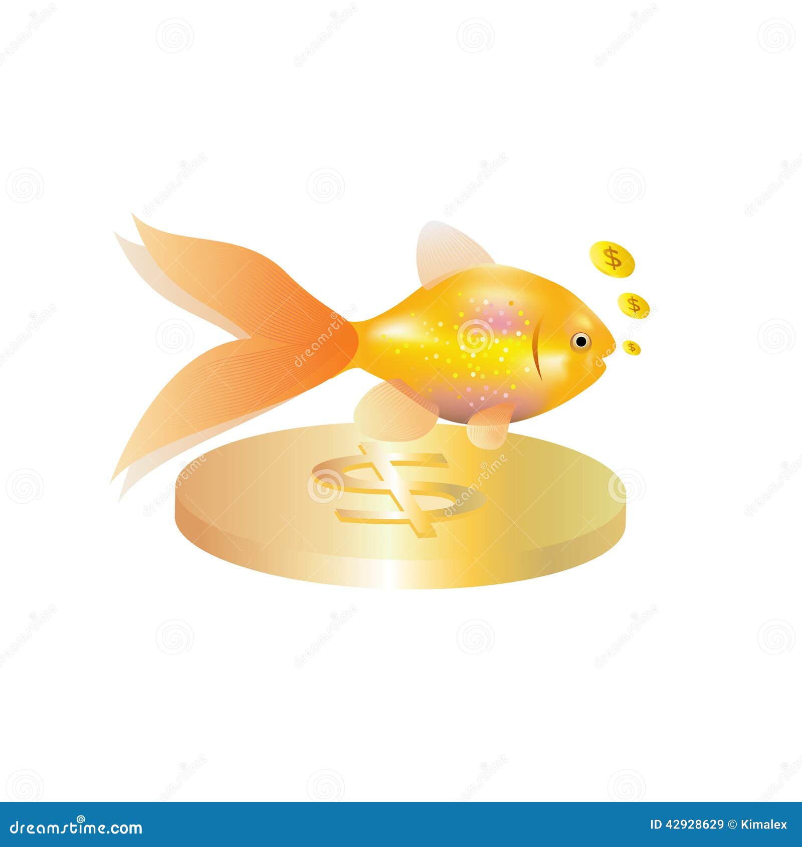 Goldfish and gold coin stock vector. Illustration of baby - 42928629