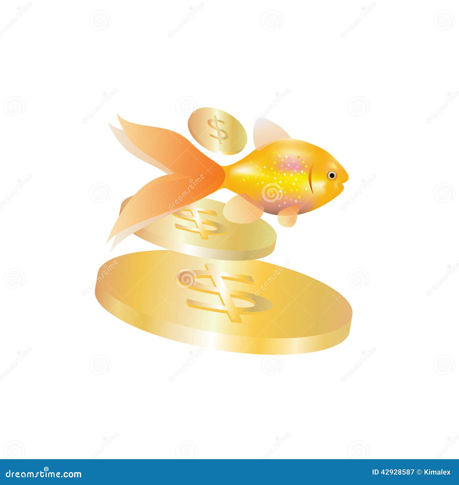 Goldfish and gold coins stock vector. Illustration of color - 42928587