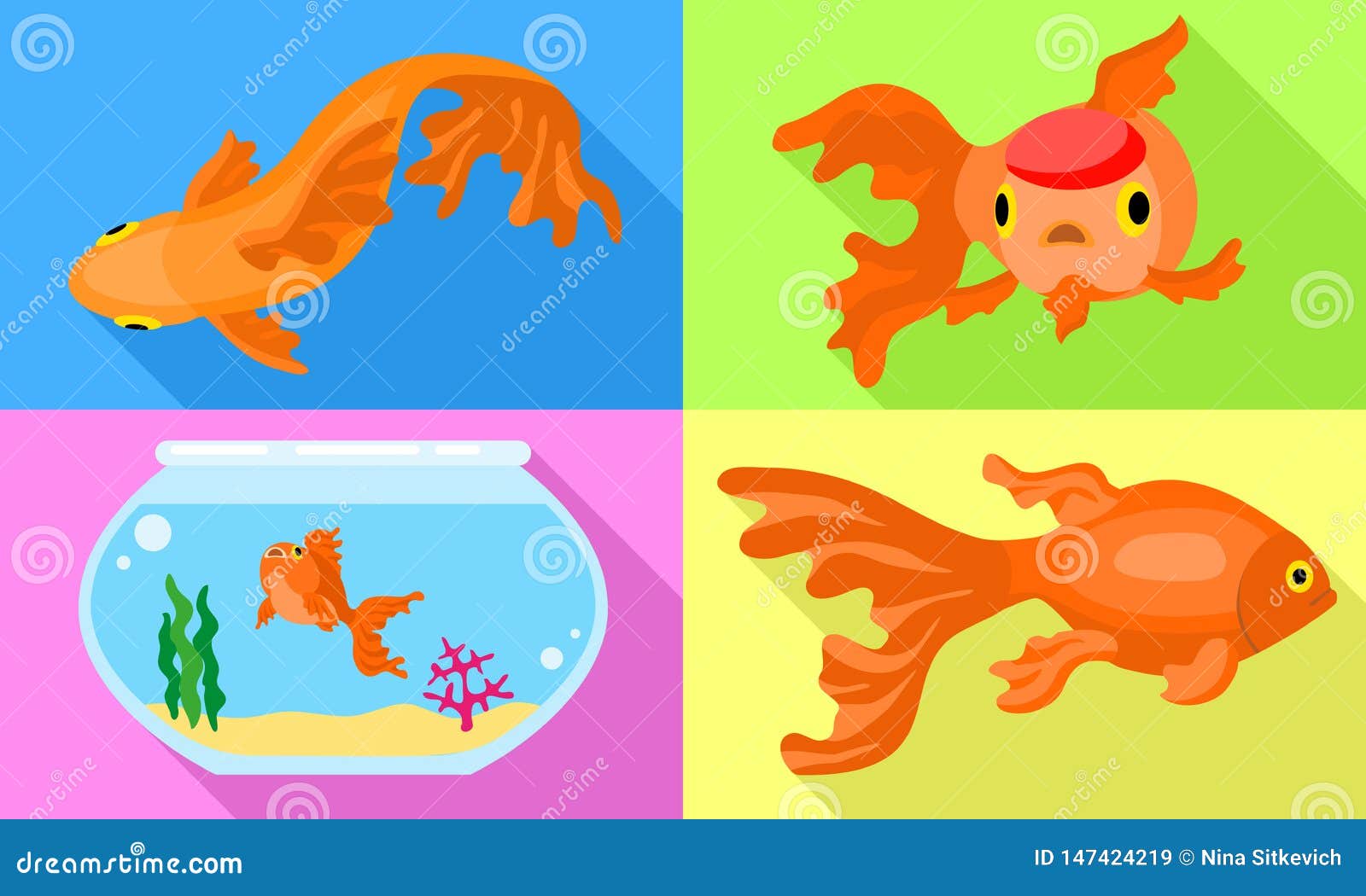 Goldfish Icons Set, Flat Style Stock Vector - Illustration of sign ...