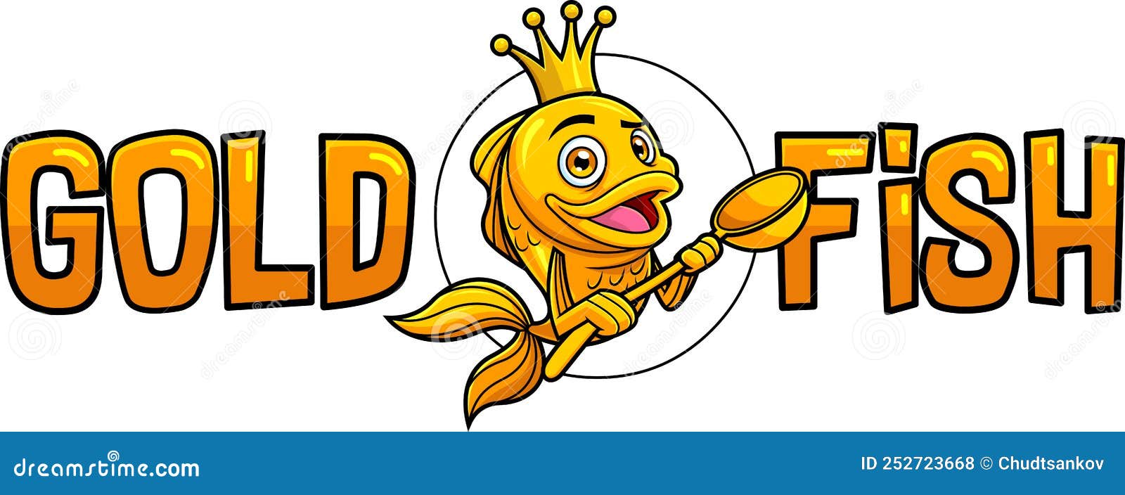 Cute Gold Fish or Goldfish Cartoon Character with Crown Holding a Spoon ...