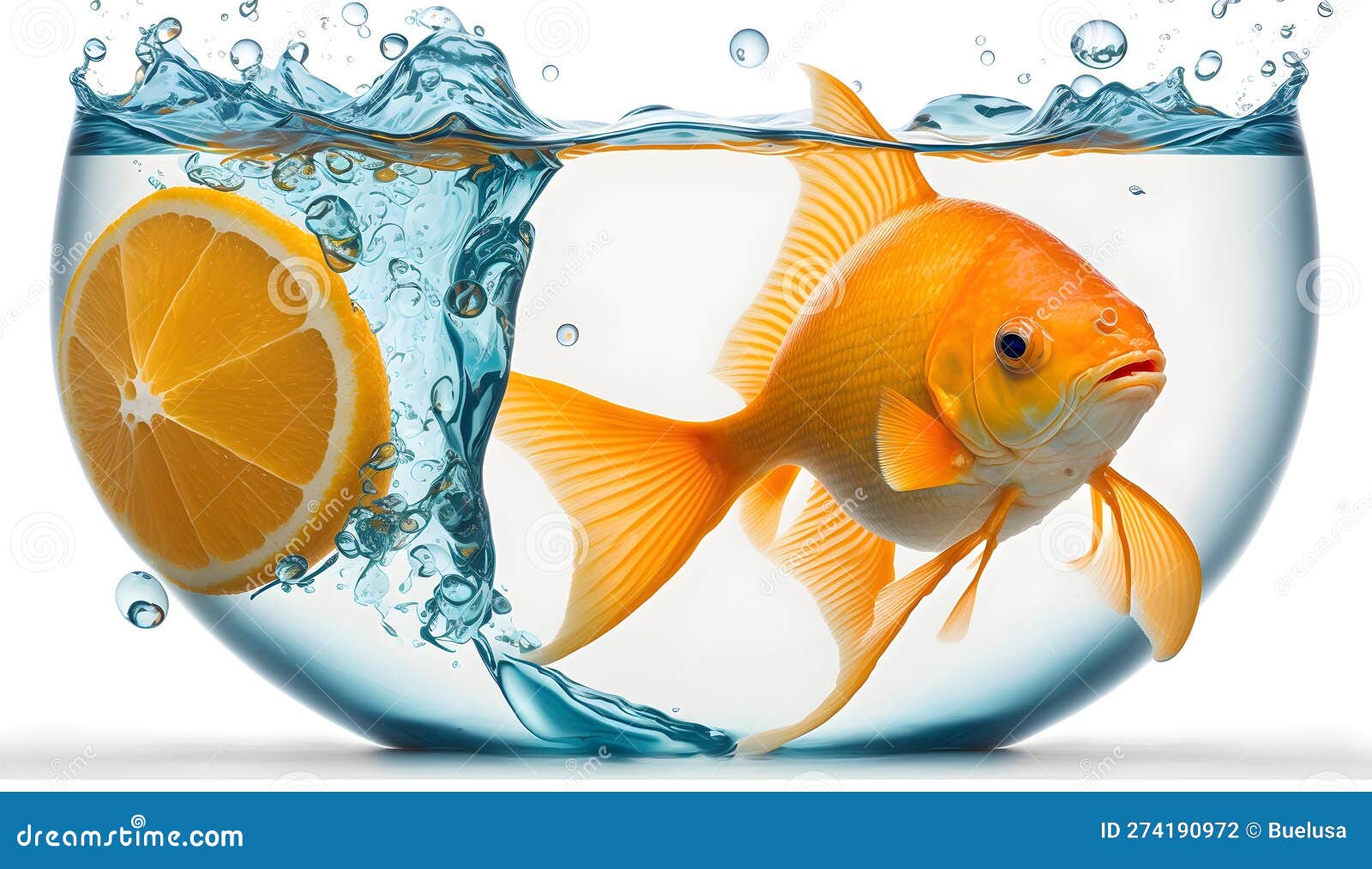 Goldfish in an Orange Bowl with an Orange Slice Stock Illustration ...