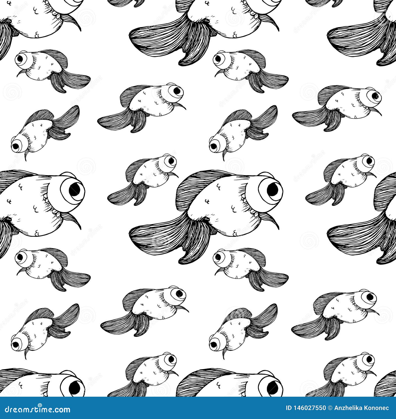 Goldfish Pattern Black Lines Different Sizes Stock Illustration ...