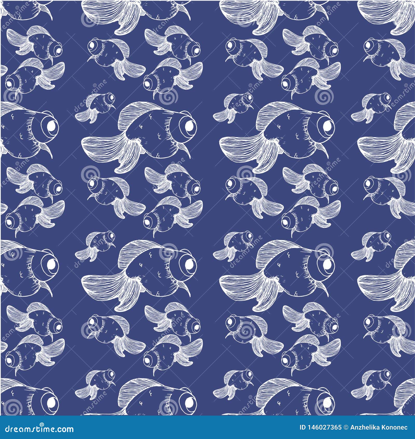 Goldfish Pattern White Lines on a Dark Blue Background Stock Vector ...