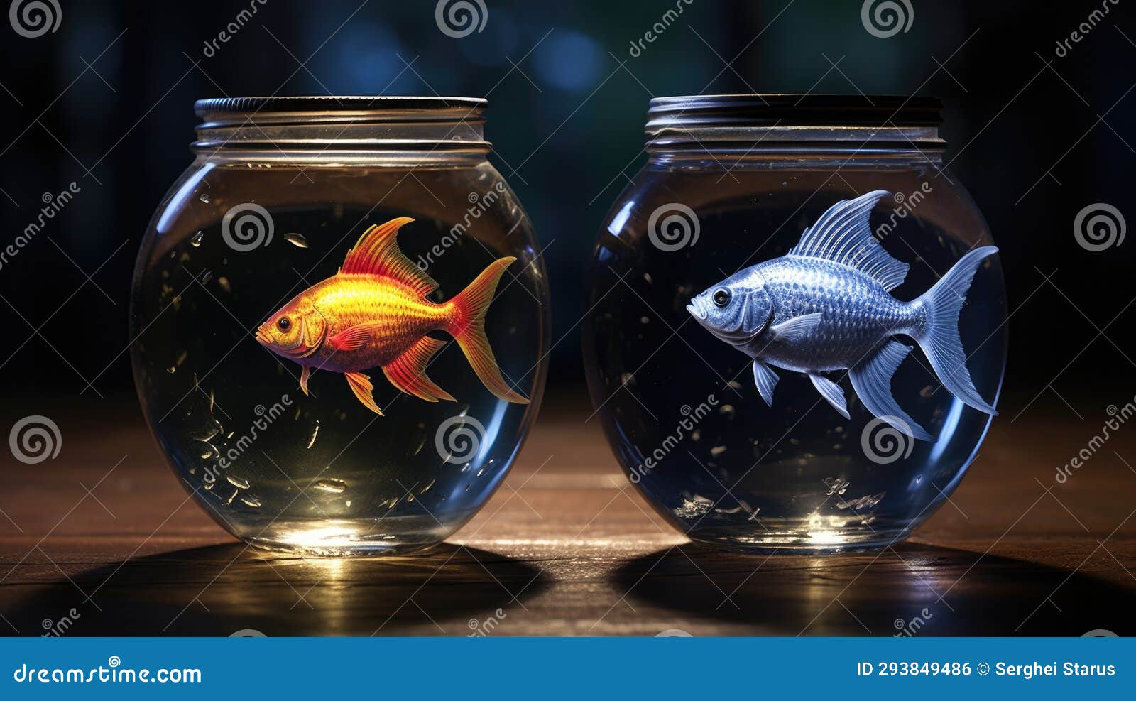 A Goldfish and a Silver Fish in a Jar, AI Stock Photo - Image of ...