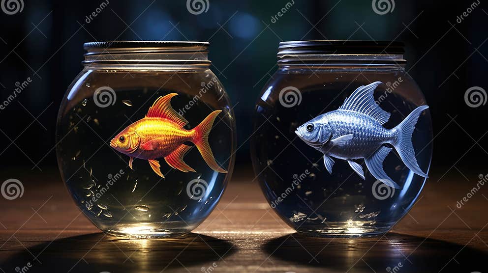 A Goldfish and a Silver Fish in a Jar, AI Stock Photo - Image of ...