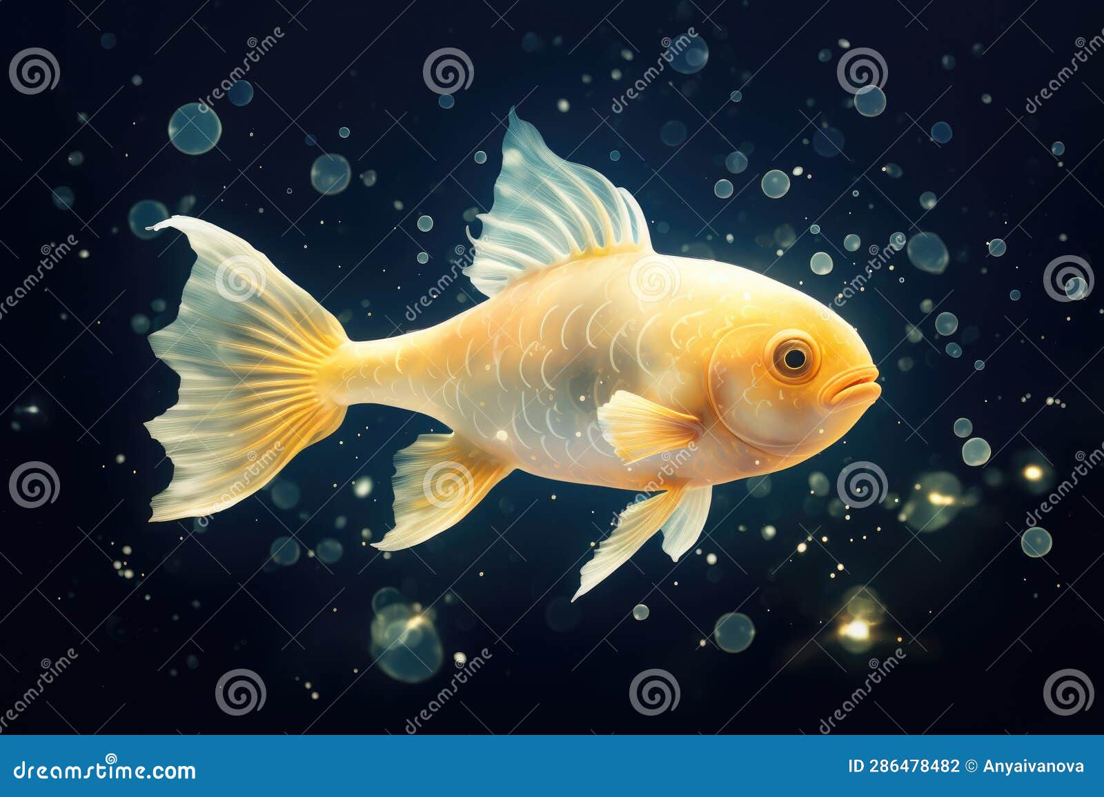 A Goldfish Swimming in the Water with Bubbles. Contaminated Water ...