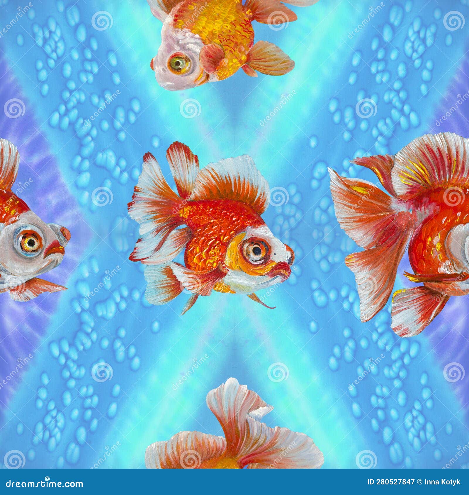 Goldfish on a Watercolor Background. Seamless Pattern. Wallpaper ...