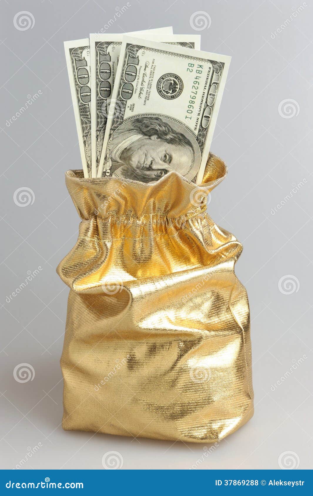 Goldsack Voll Dollar Auf Grau Stockfoto - Bild von verdienen ...