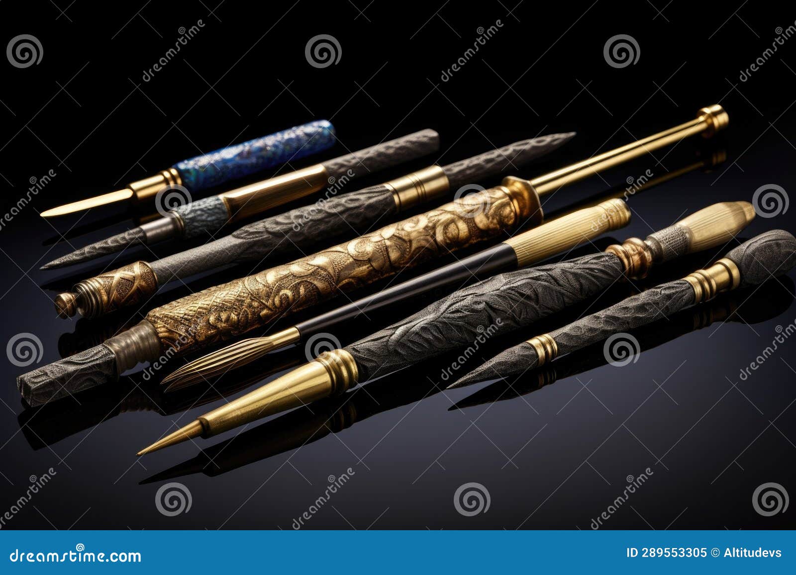 Goldsmith Tools with Gold Foil and Beaten Texture Stock Image - Image ...