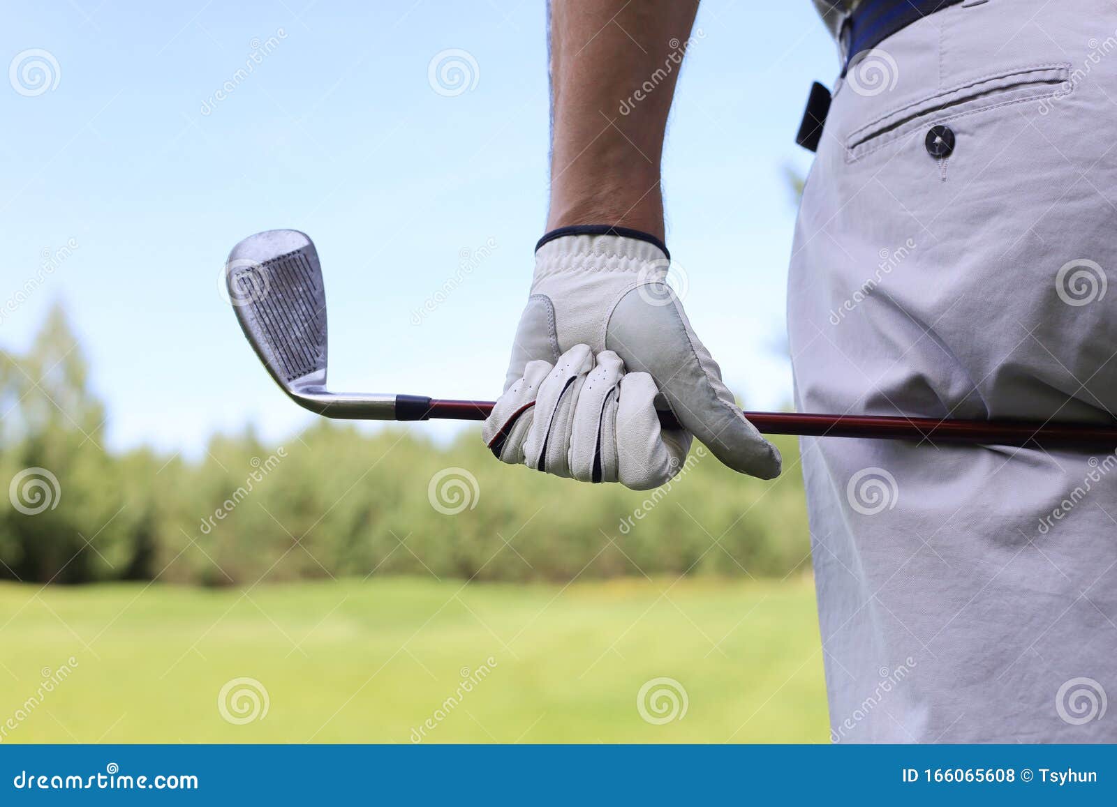 Golf Approach Shot with Iron from Fairway at Sunny Day Stock Photo ...