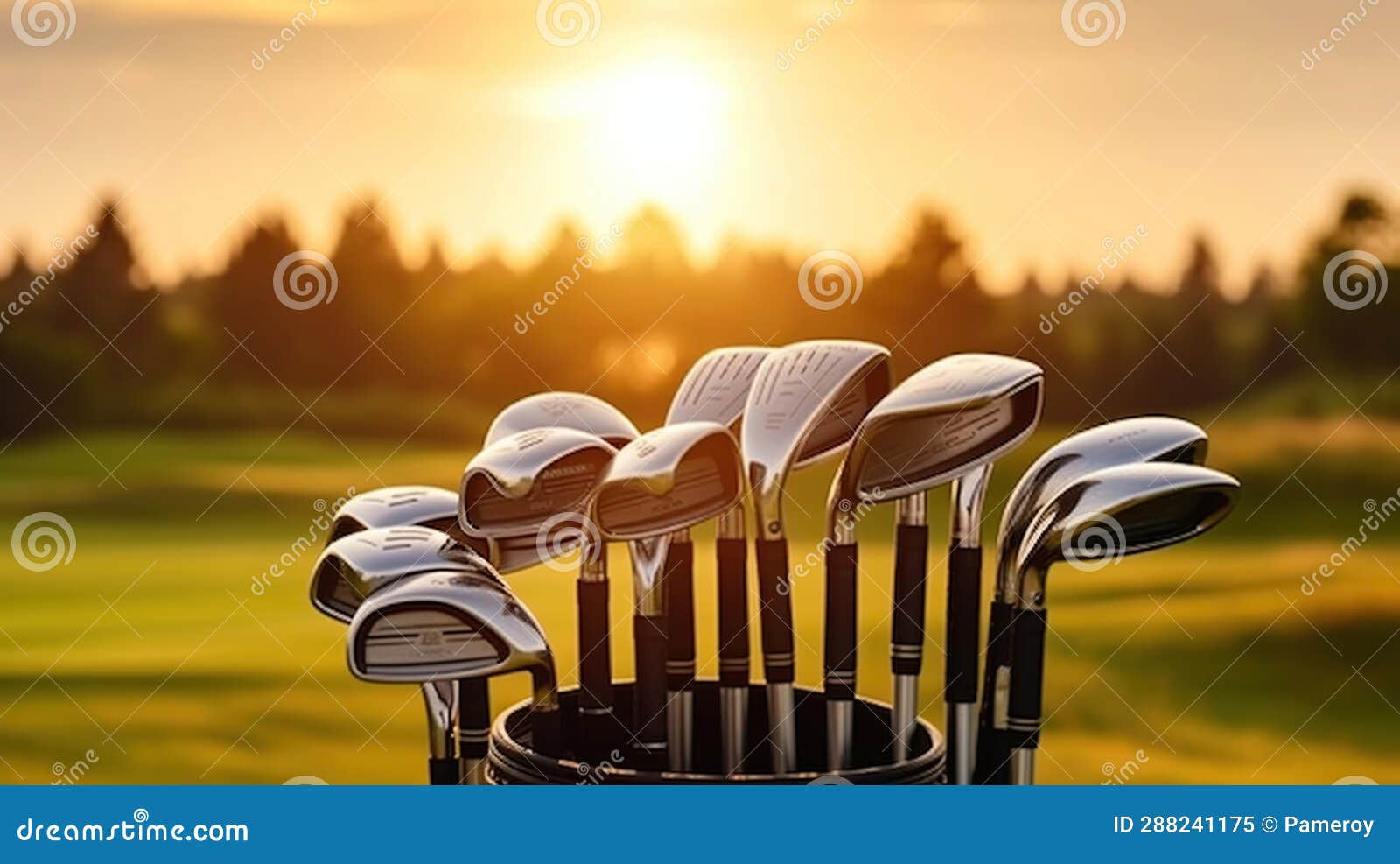 Golf Bag and Sticks Poised on the Verdant Field. Generative AI Stock ...