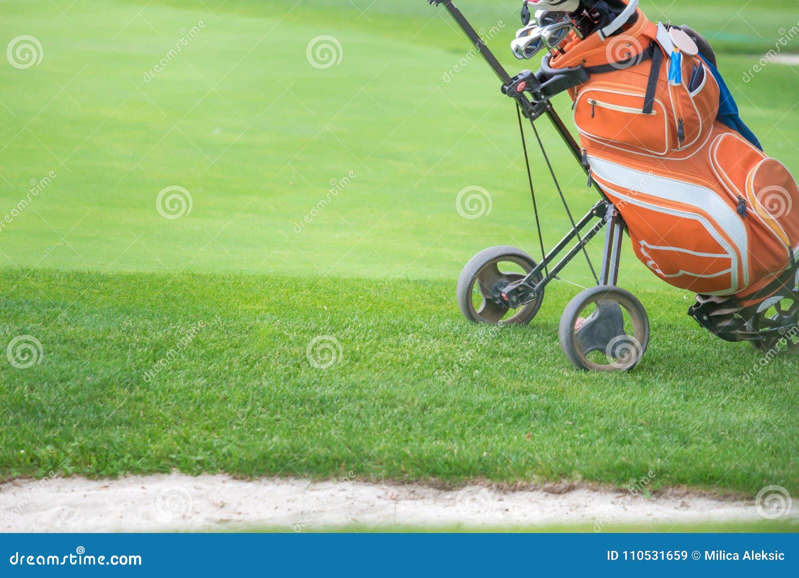Golf Bag and Trundler on Golf Course Stock Image - Image of game ...