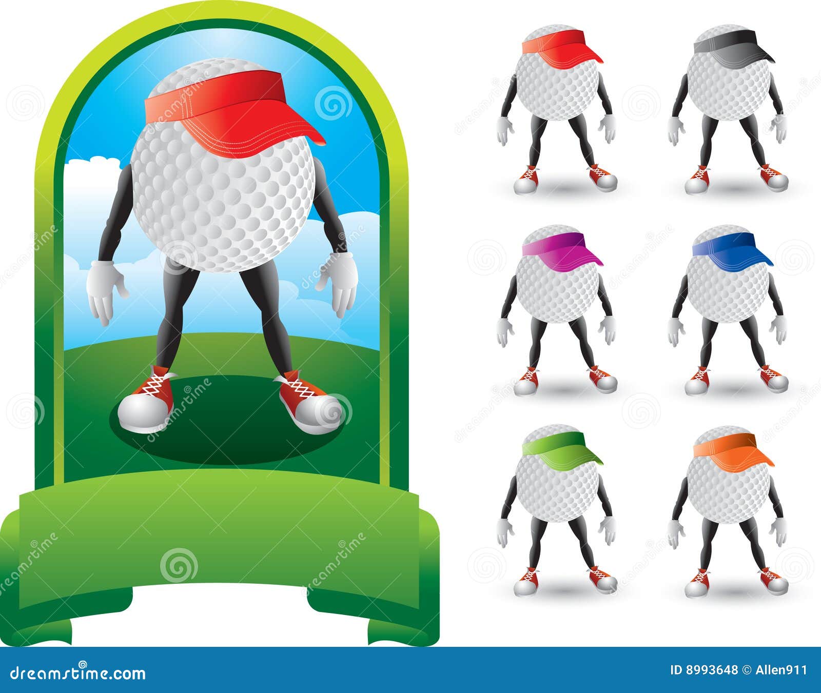 Golf Ball Cartoon Characters with Visors Stock Vector - Illustration of ...