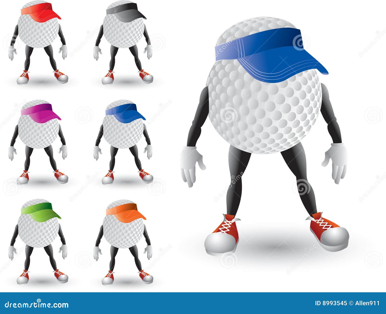 Golf Ball Character with Visors Stock Vector - Illustration of isolated ...
