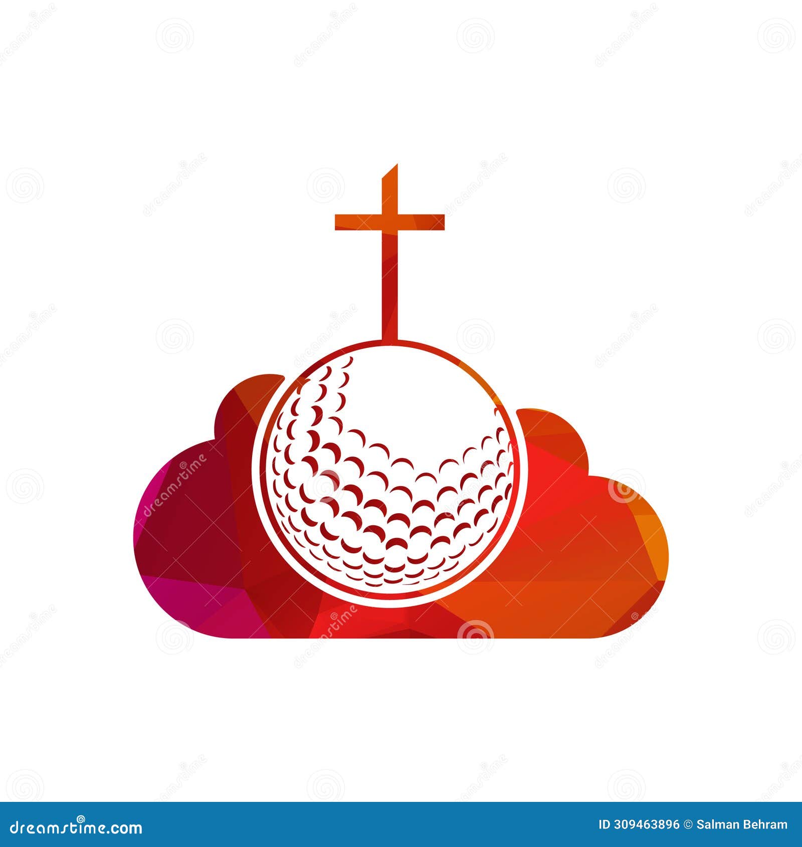 Golf Ball and Christianity Cross Inside a Shape of Cloud Vector ...