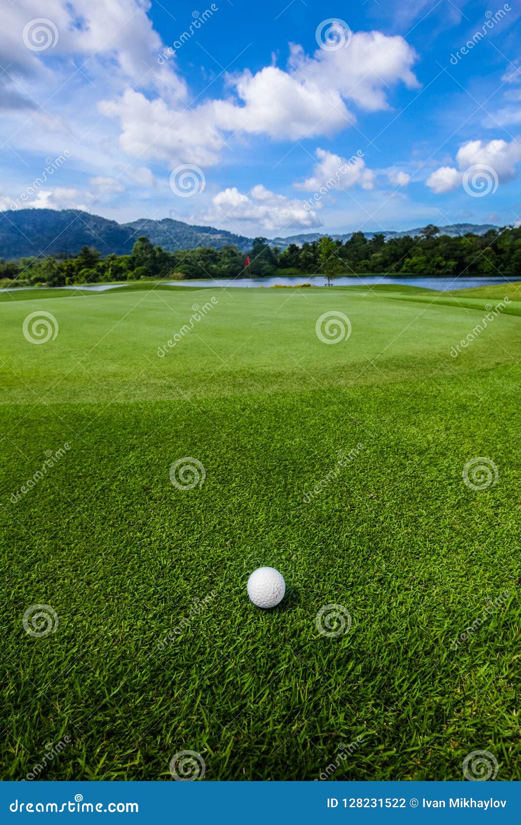 Golf ball on course stock photo. Image of field, closeup - 128231522