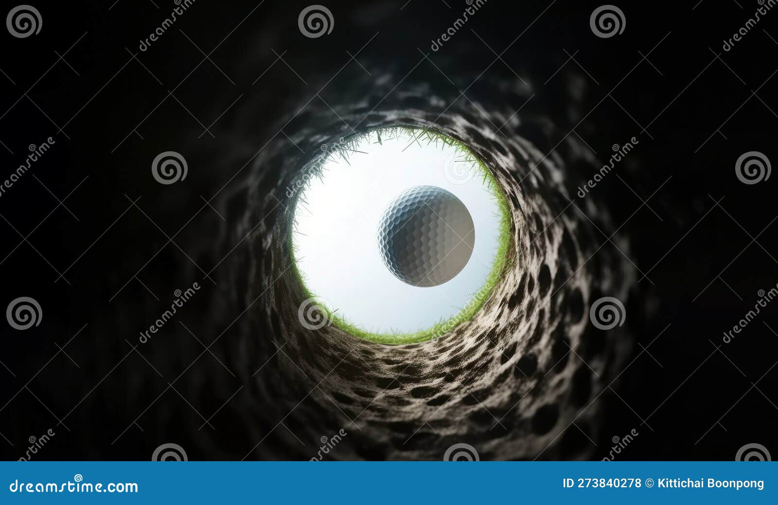 Golf Ball Falls Into The Hole At The Camera, View Inside The Hole Close ...