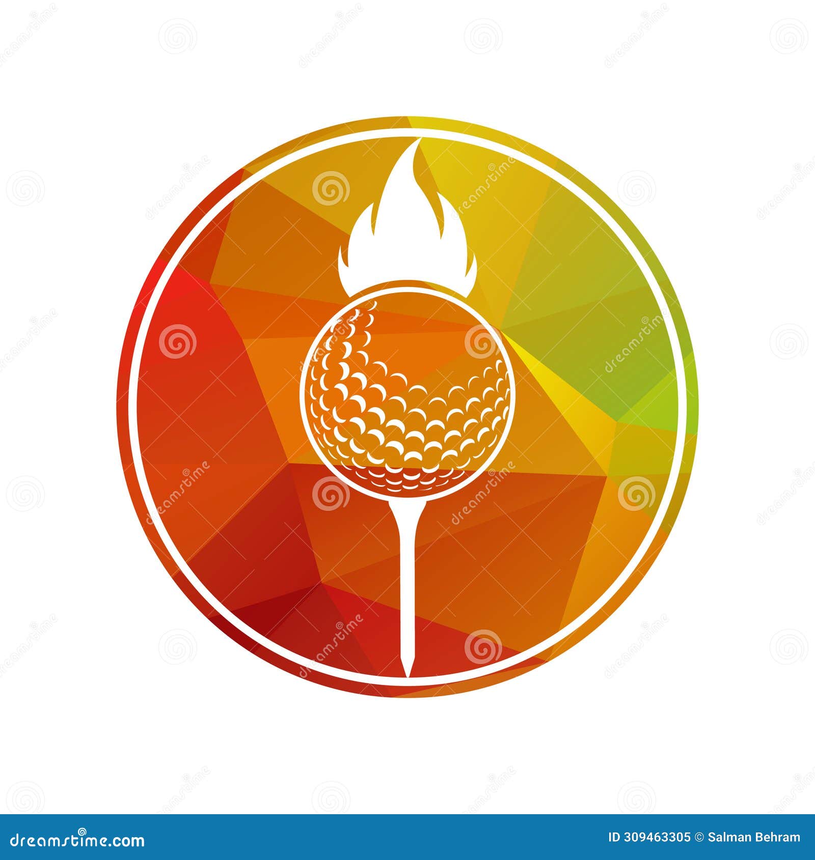 Golf Ball with Fire Icon Inside a Shape of Circle Vector Illustration ...