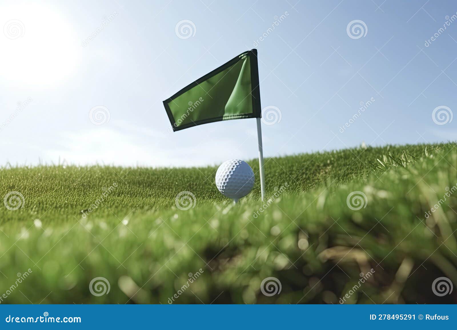 Golf Ball and a Flag on Green Hill Stock Illustration - Illustration of ...