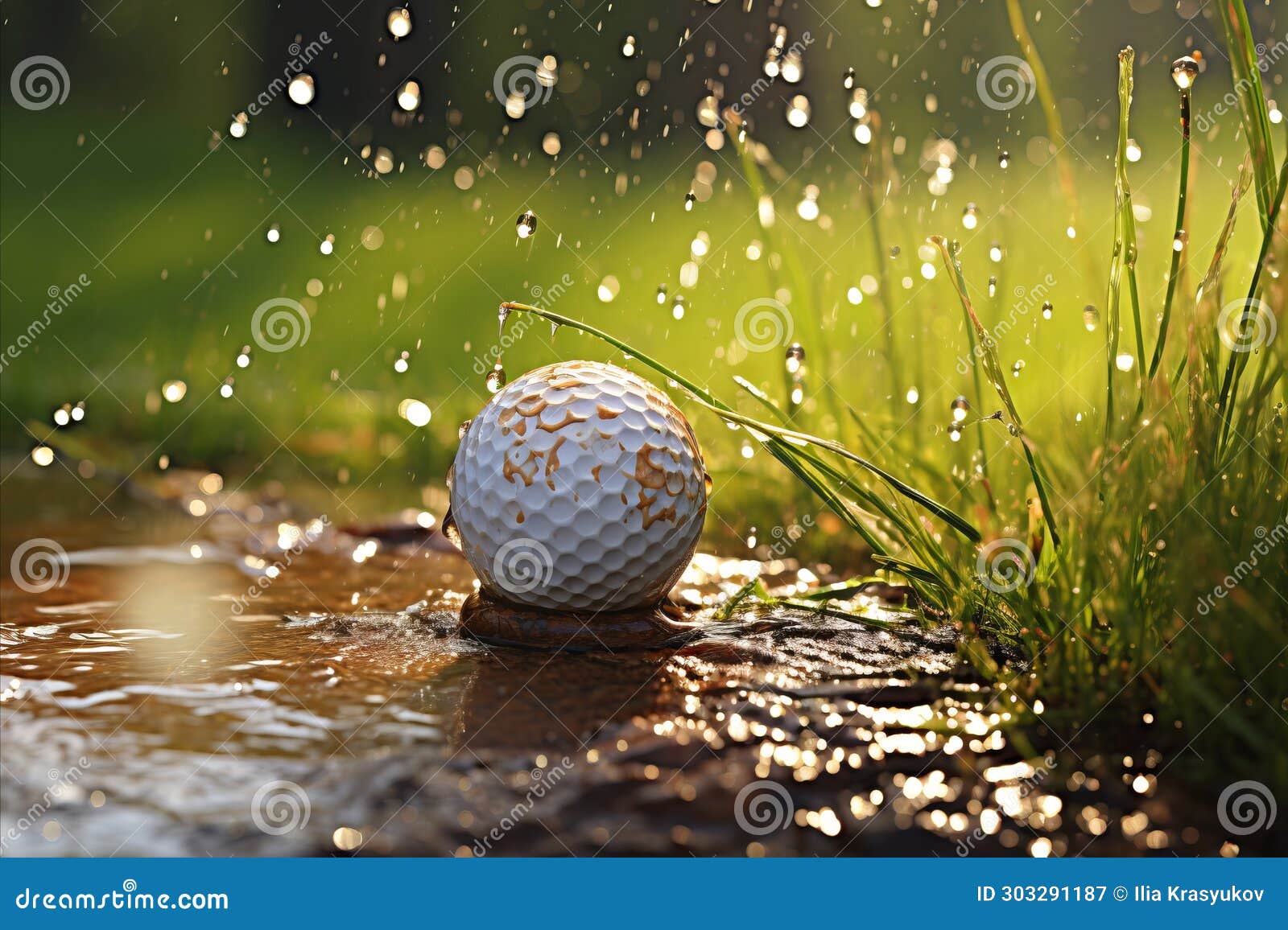 The Golf Ball Flew Off the Course and Splashed into a Puddle Stock ...