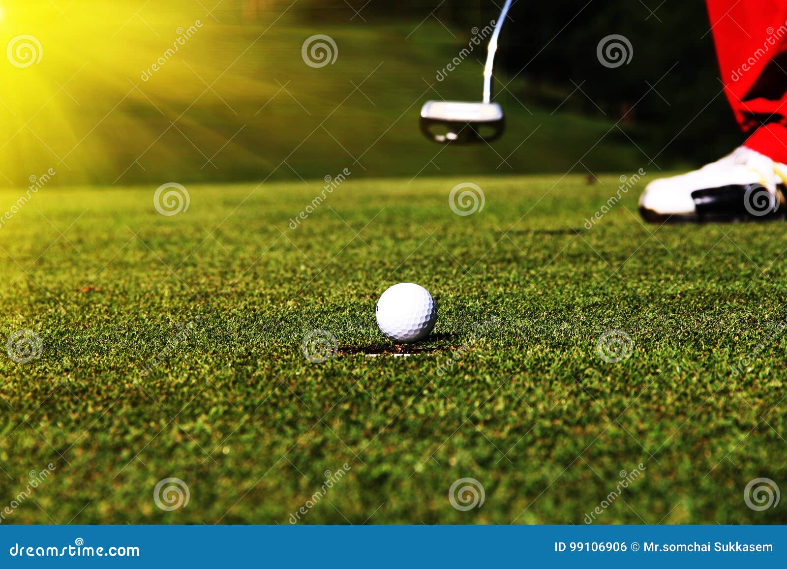 Golf ball in golf course stock photo. Image of blue, golf - 99106906