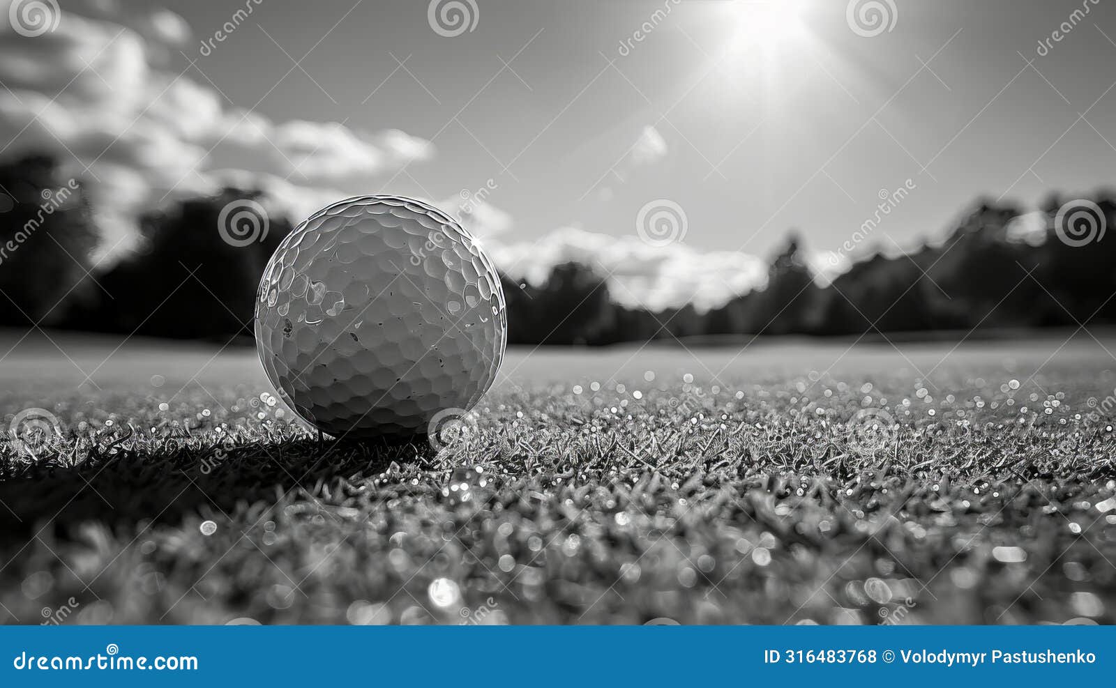 A Golf Ball on the Grass with Sun Shining Stock Photo - Image of ...