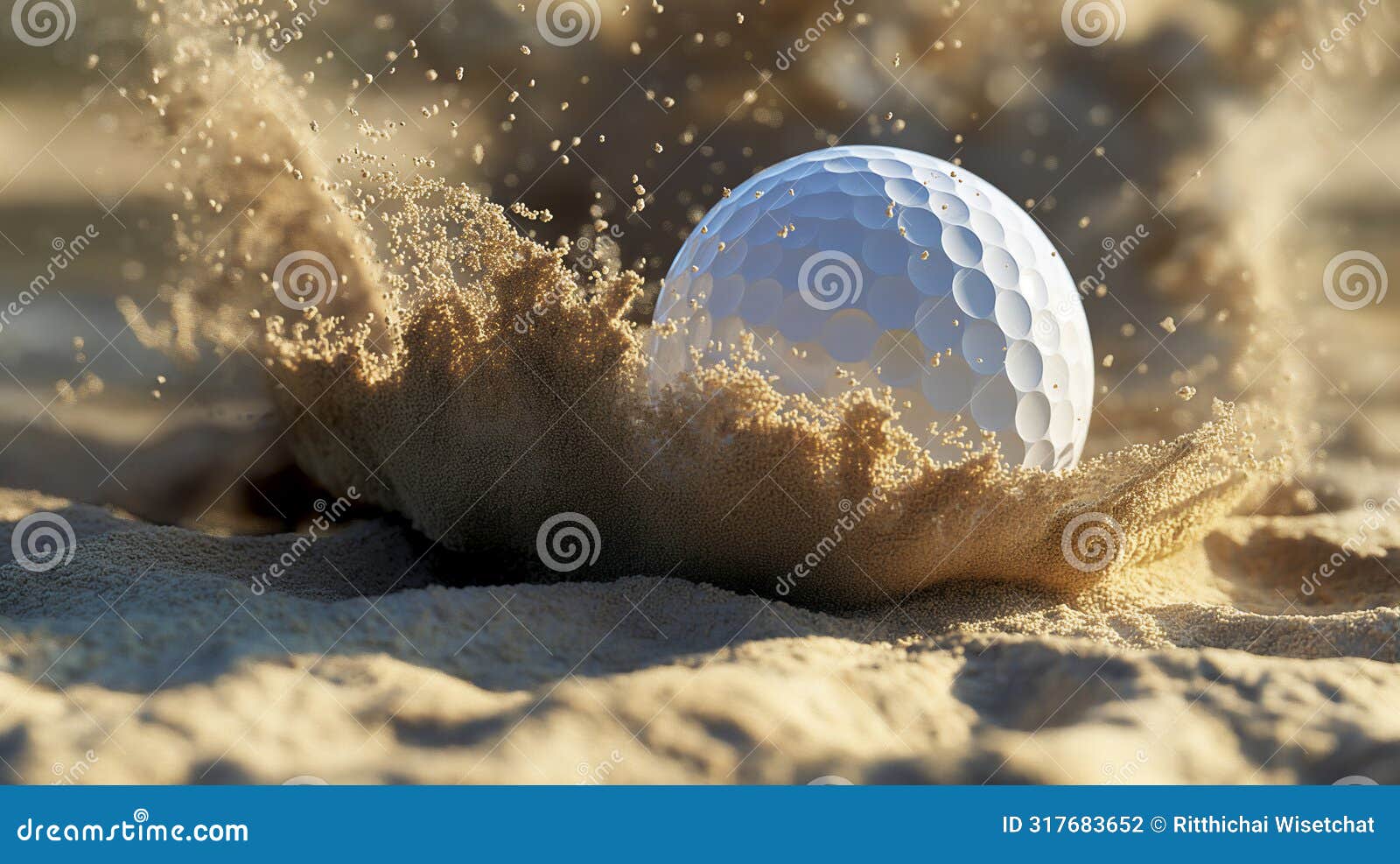 Golf Ball Hitting Sand, Creating a Dramatic Splash of Particles in a ...