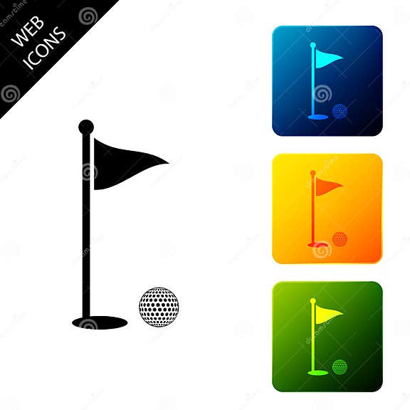 Golf Ball And Hole With Flag Icon Isolated Golf Course Ball And