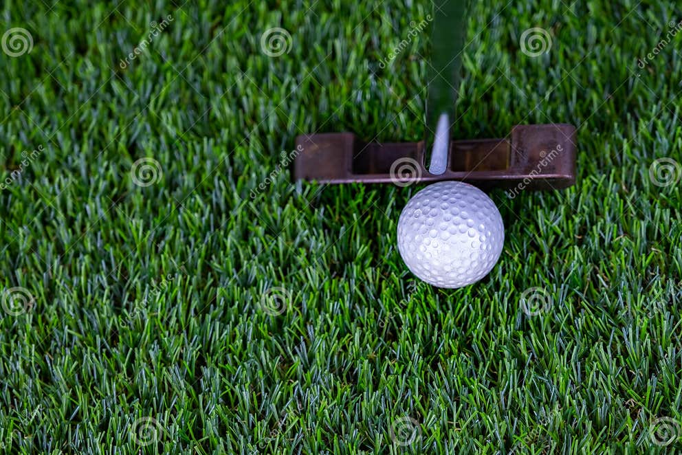 Golf Ball with Putter on Green Grass Stock Photo - Image of isolated ...