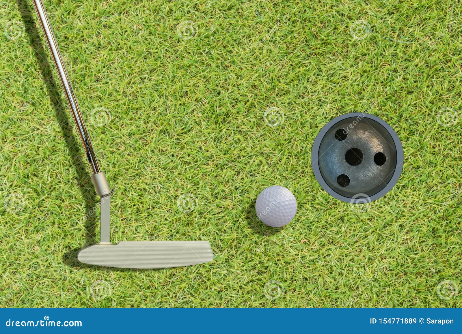 Golf Ball and Putter on Green Top View.with Space for Text Stock Image ...